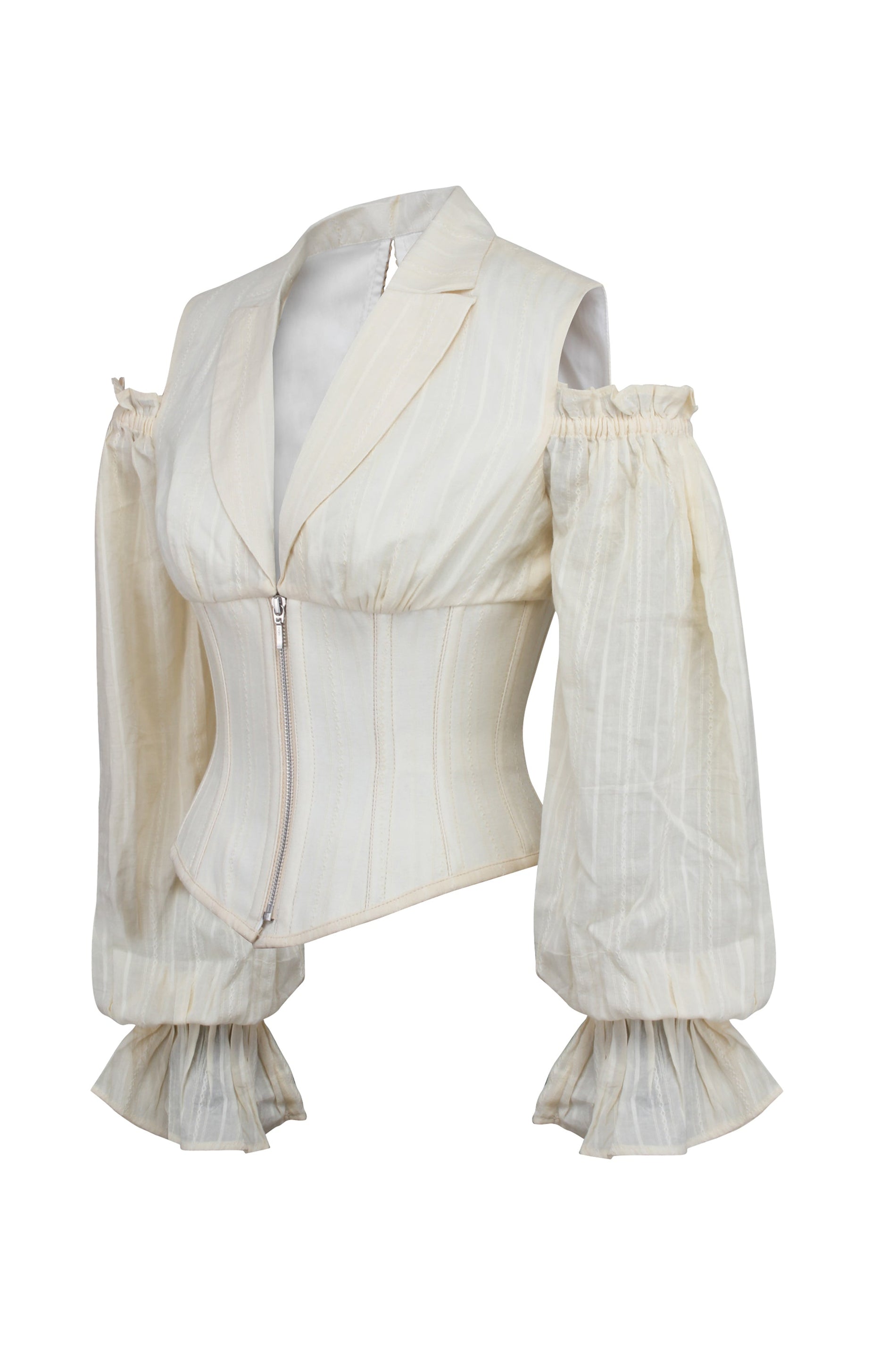 Ivory Corset Top with Front Zip and Long Sleeves