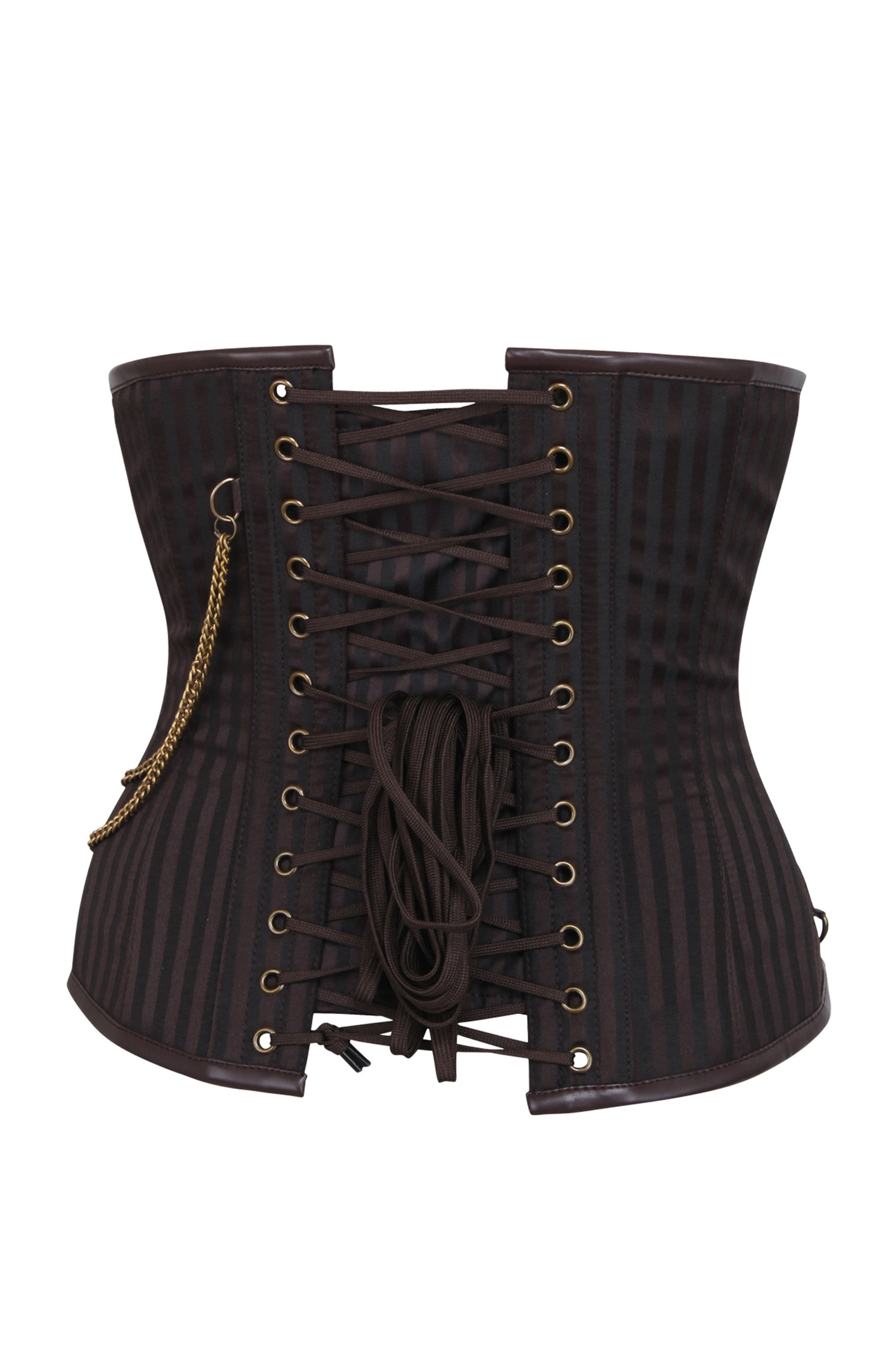 Brown Striped Steampunk underbust with steel busk covered detail and p