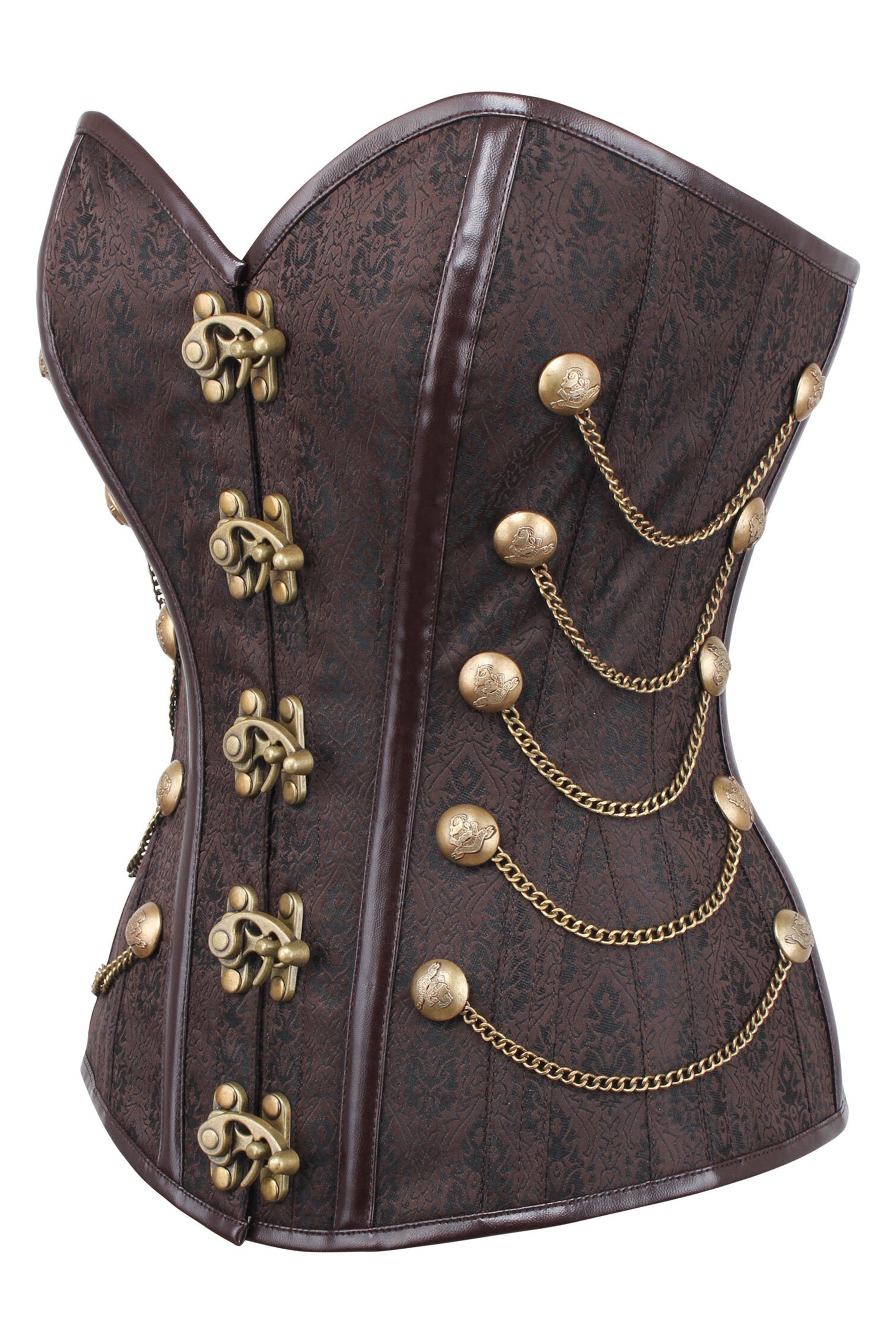BROWN WAIST TAMING STEAMPUNK CORSET WITH CHAINS
